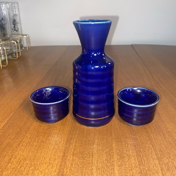 MCI | Dining | Vintage Japanese Ceramic Cobalt Blue 3 Pc Sake Set ...